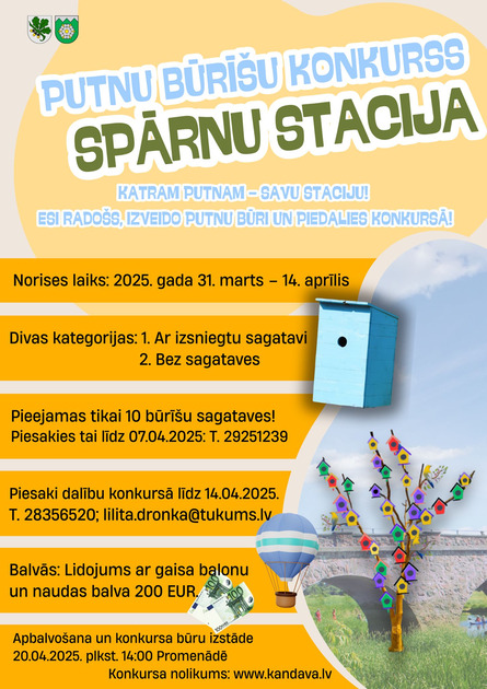 Putnu būrīšu konkurss "Spārnu stacija" 31.03.2025 - 14.04.2025 : kandava.lv